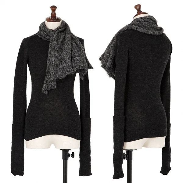 Y's Stole Design Knit Sweater Black 3 (K-106919)